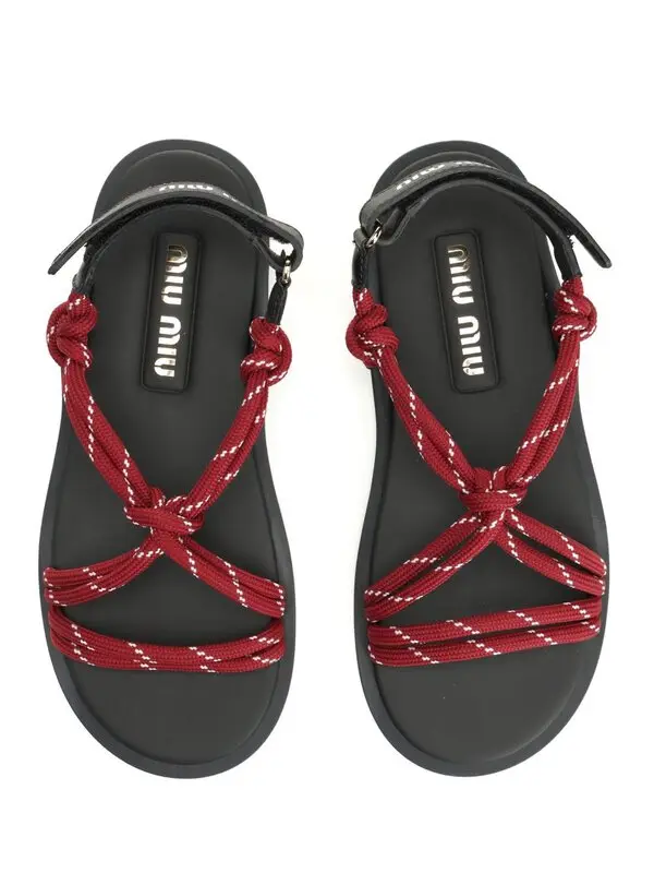 Miu Miu Riviere Rope And Leather Sandals - Red