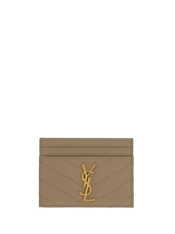 Saint Laurent Matelassé Leather Cardholder - Brown