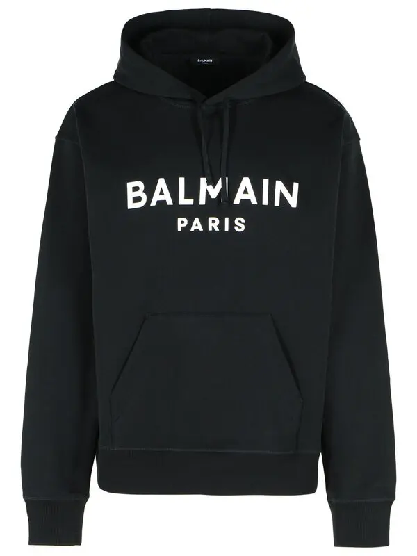 Balmain Cotton Hoodie With Printed Logo - Black