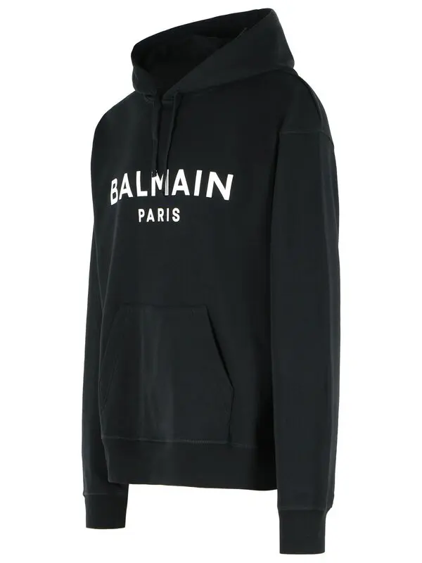 Balmain Cotton Hoodie With Printed Logo - Black