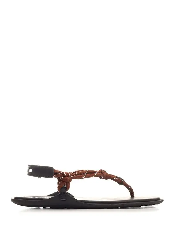 Miu Miu Rope And Leather Flat Sandals