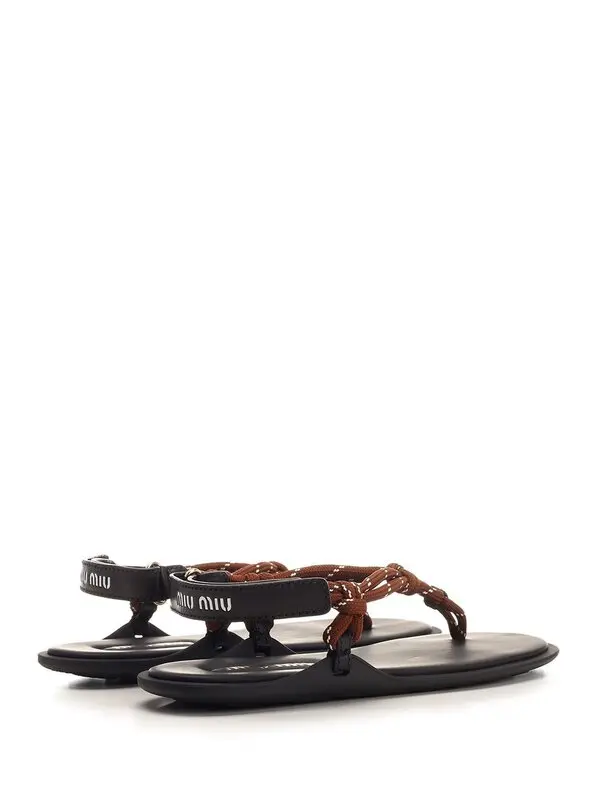 Miu Miu Rope And Leather Flat Sandals