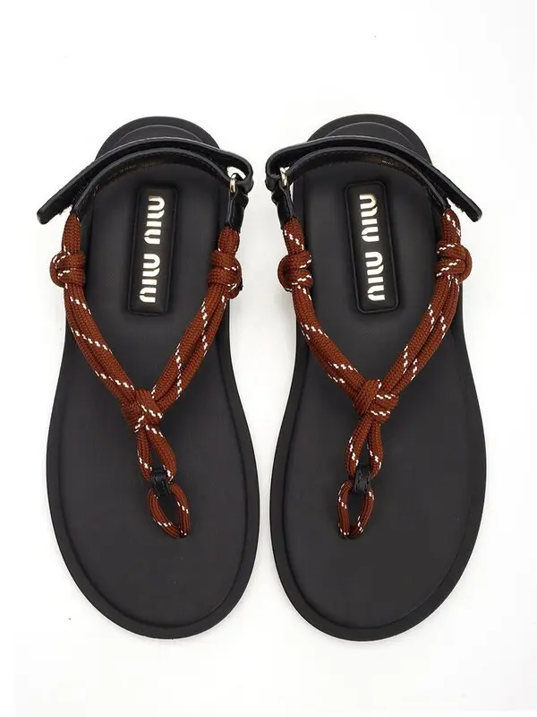 Miu Miu Rope And Leather Flat Sandals