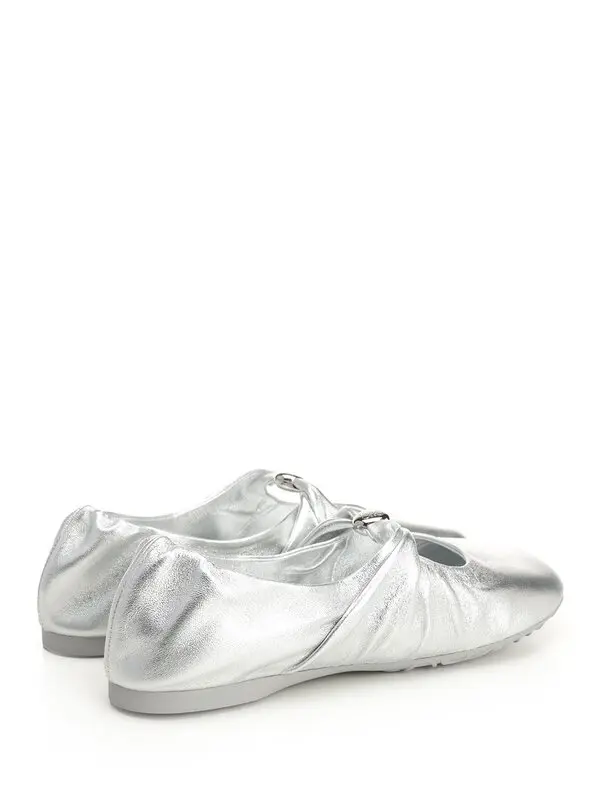 Loewe Pebble" Ballerina Flats In Lambskin With Anagram Detail - Silver
