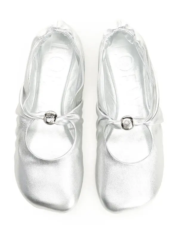 Loewe Pebble" Ballerina Flats In Lambskin With Anagram Detail - Silver
