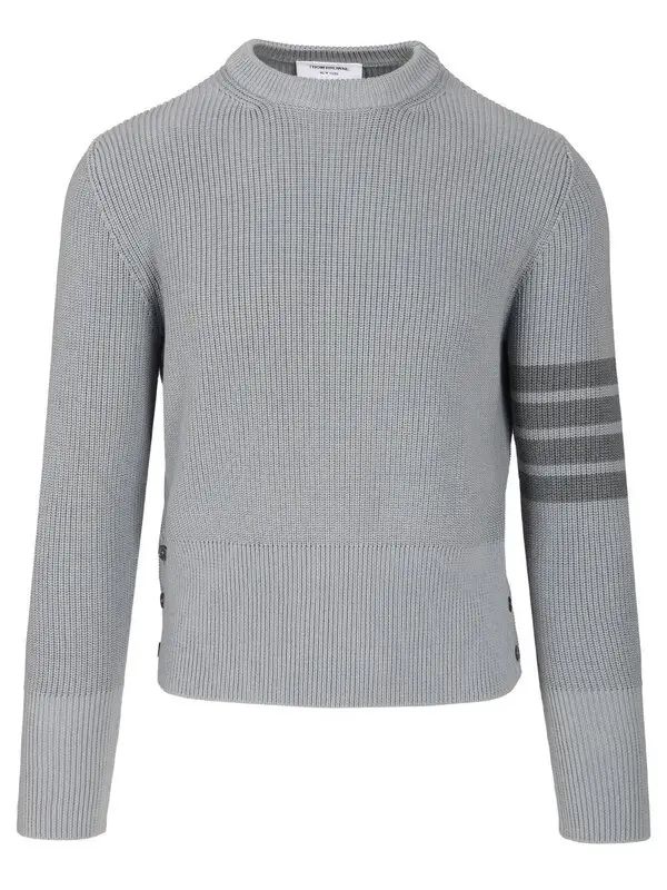 Thom Browne Cotton Sweater With Signature Stripes - Gray