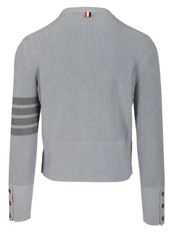 Thom Browne Cotton Sweater With Signature Stripes - Gray