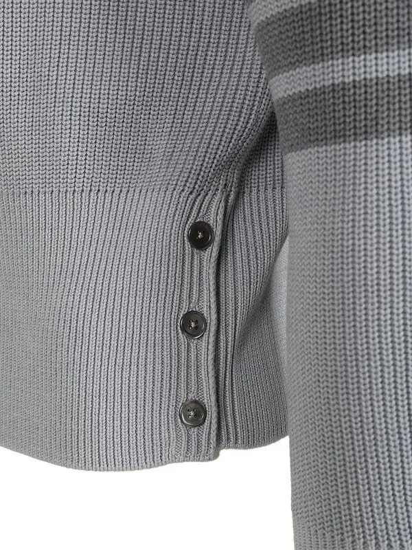 Thom Browne Cotton Sweater With Signature Stripes - Gray