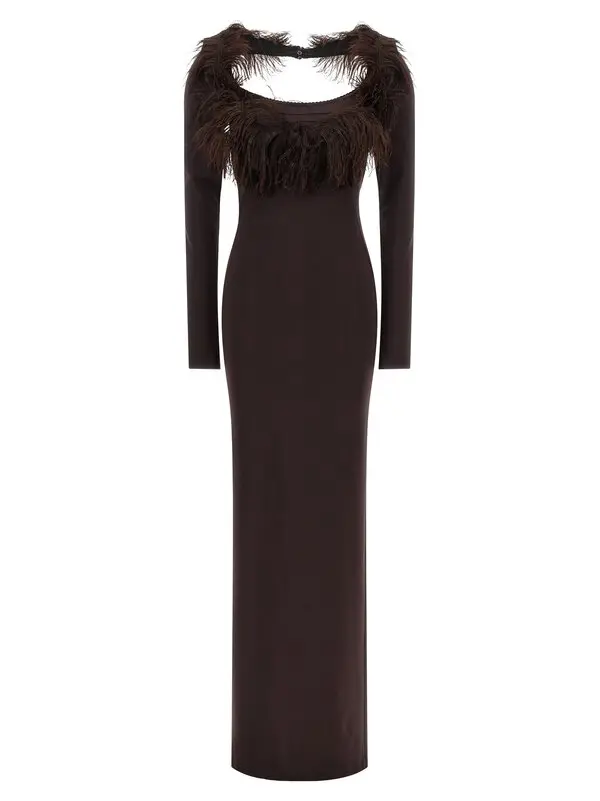 Attico Feather Trim Mini Dress - Brown
