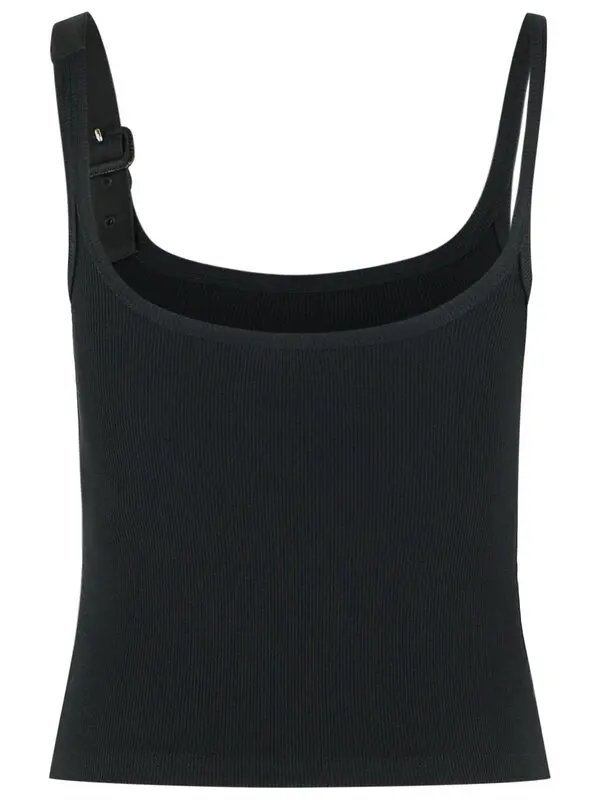 COURREGES Ribbed Cotton Tank Top With Buckle Detail - Black