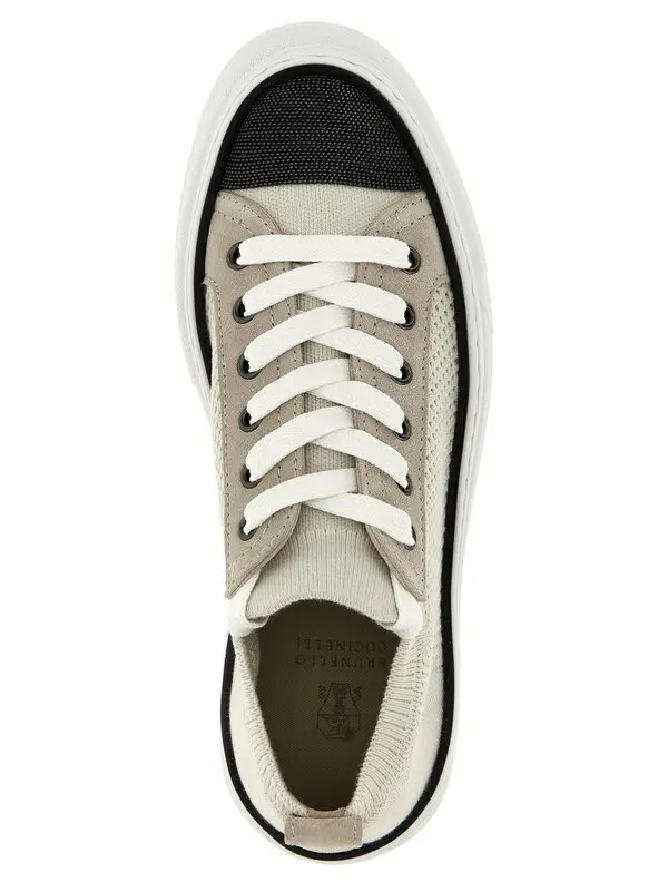 Brunello Cucinelli Monile Knit & Suede Lace-up Sneakers