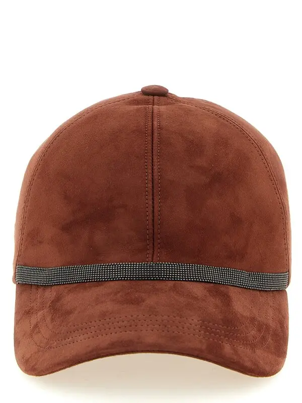 Brunello Cucinelli Suede Baseball Cap With Monile Embellishment - Red