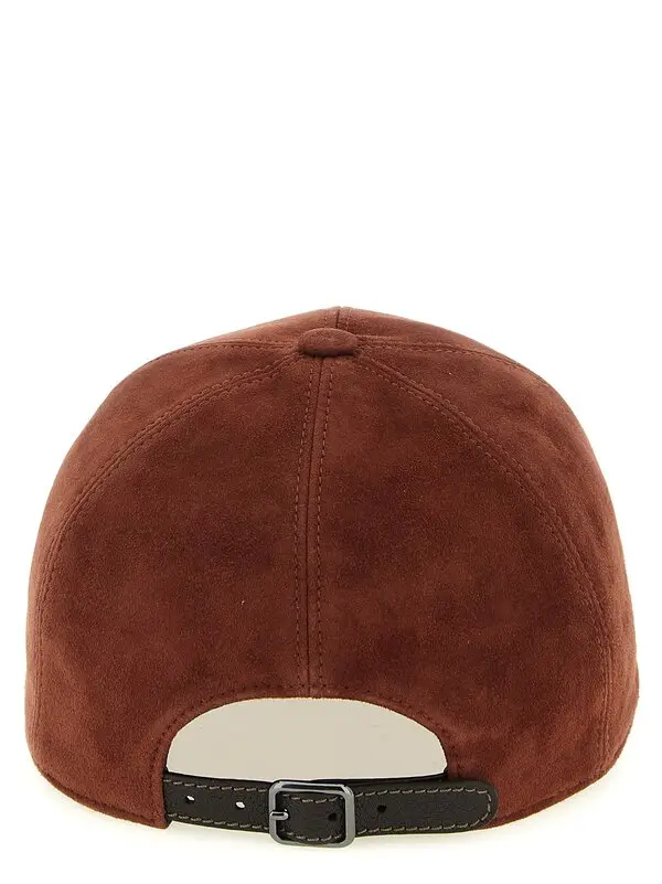 Brunello Cucinelli Suede Baseball Cap With Monile Embellishment - Red