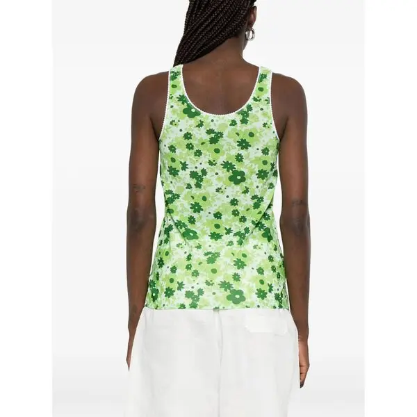 Miu Miu Sleeveless Floral Print Scoop Neck Top - Green