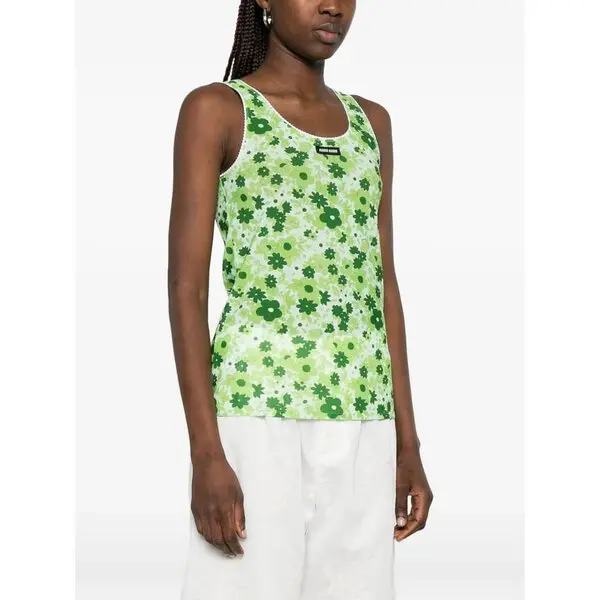 Miu Miu Sleeveless Floral Print Scoop Neck Top - Green