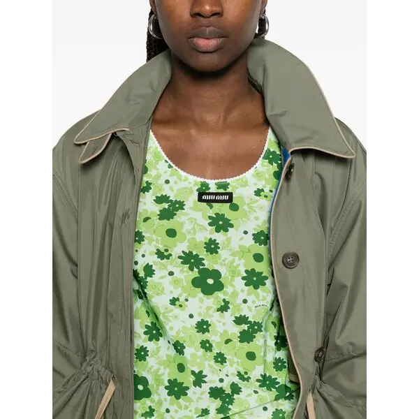 Miu Miu Sleeveless Floral Print Scoop Neck Top - Green
