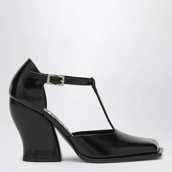 Loewe Onda T-bar Pumps In Polished Leather - Black