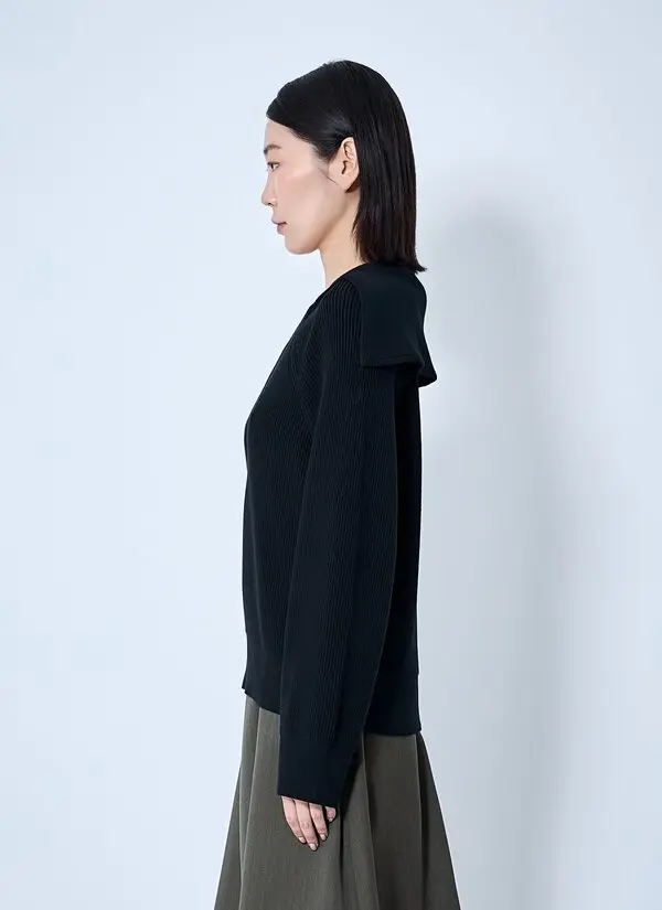 Bottega Veneta Ribbed Cotton Spread Collar Sweater - Black