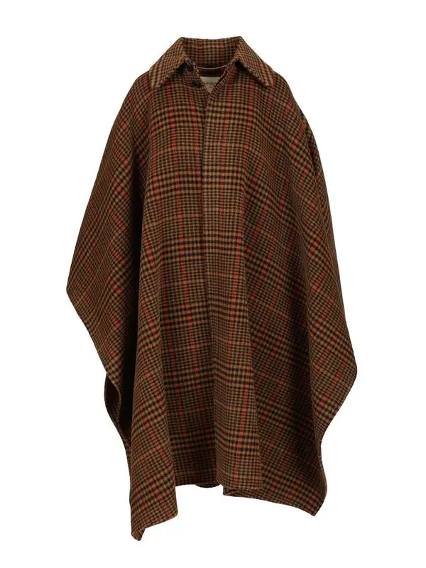 Saint Laurent Worsted Wool Blanket Cape - Brown