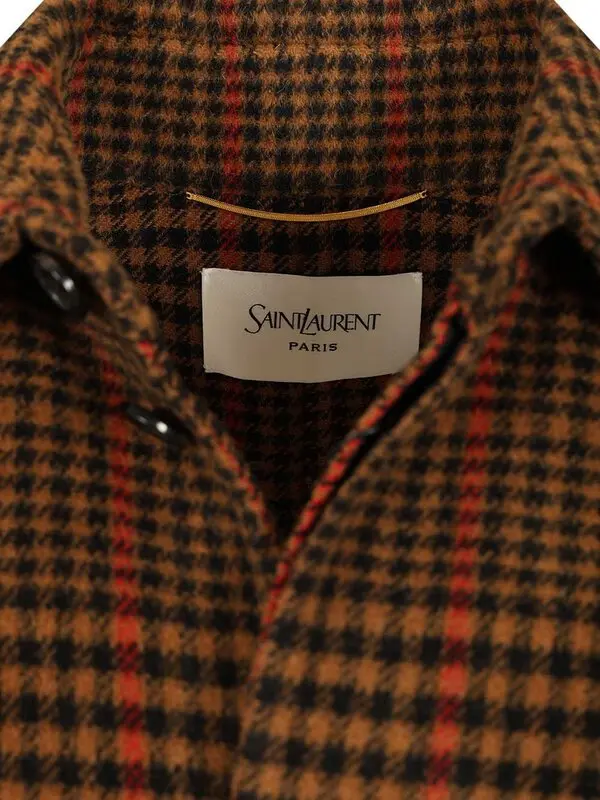 Saint Laurent Worsted Wool Blanket Cape - Brown