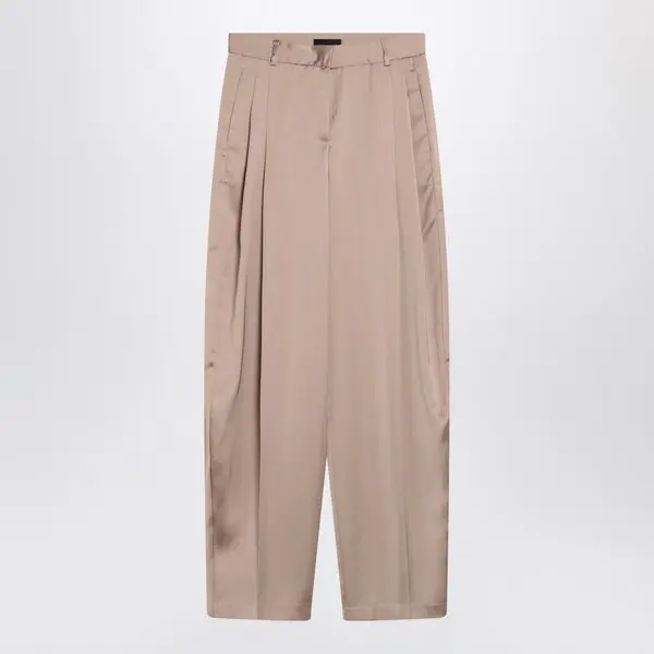 Andamane Wide Greige Satin Trousers - Cream