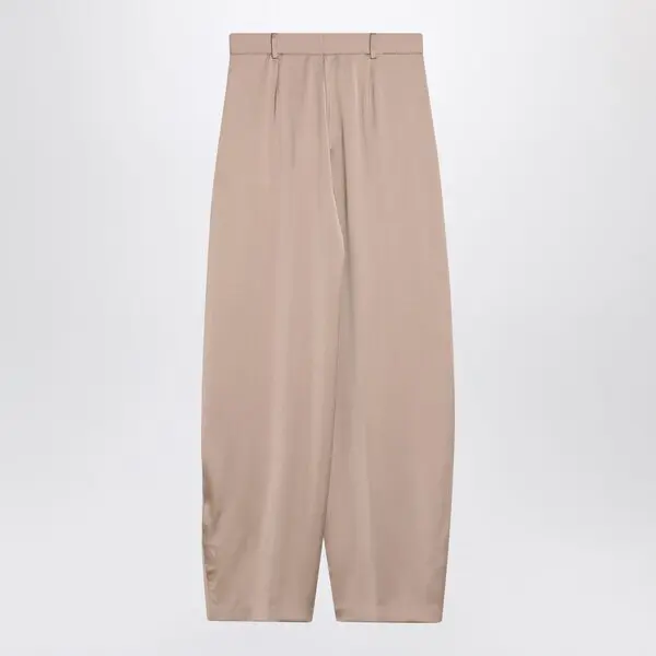Andamane Wide Greige Satin Trousers - Cream
