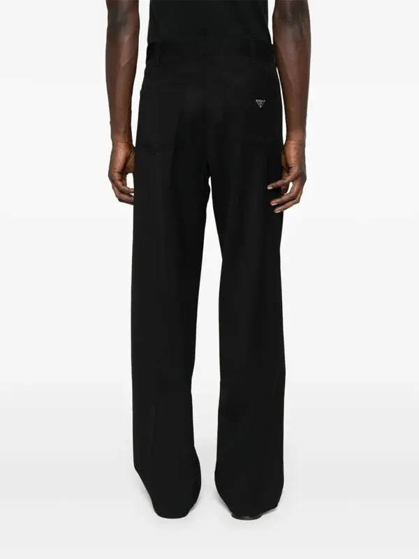 Prada Wool Pleated Trousers With Enamelled Triangle Logo