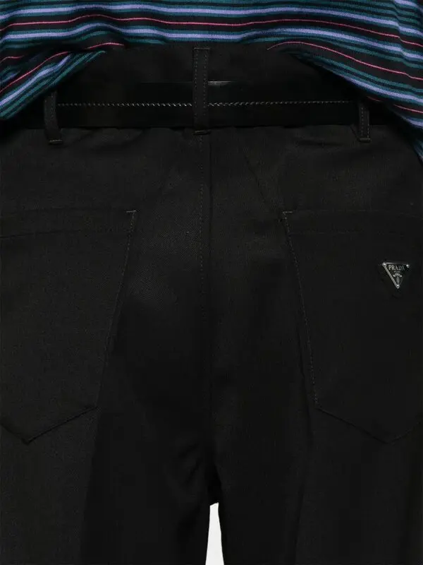 Prada Wool Pleated Trousers With Enamelled Triangle Logo