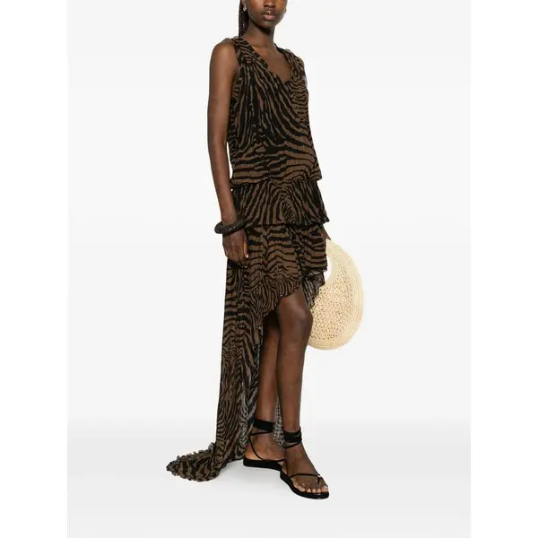 Blumarine Zebra Print Tiered Asymmetric Hem Dress - Black