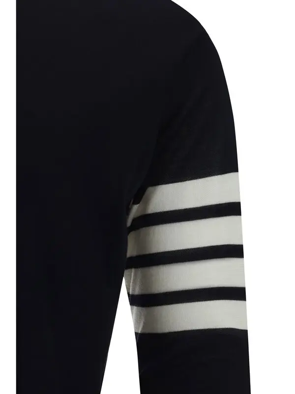 Thom Browne Virgin Wool Crew Neck Sweater With Contrast Stripes - Blue