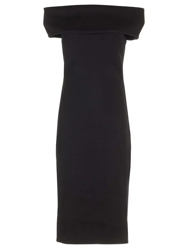 Bottega Veneta Off-the-shoulder Midi Dress - Black