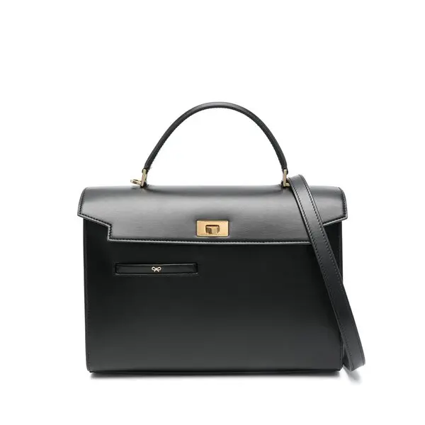 ANYA HINDMARCH Leather Tote Bag With Twist-lock Closure - Black