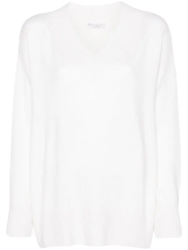 Brunello Cucinelli Cashmere-silk Blend Sequin Embellished V-neck Sweater - Multicolor