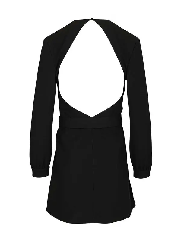 Saint Laurent Long-sleeved Mini Dress With Crystal Buckle - Black
