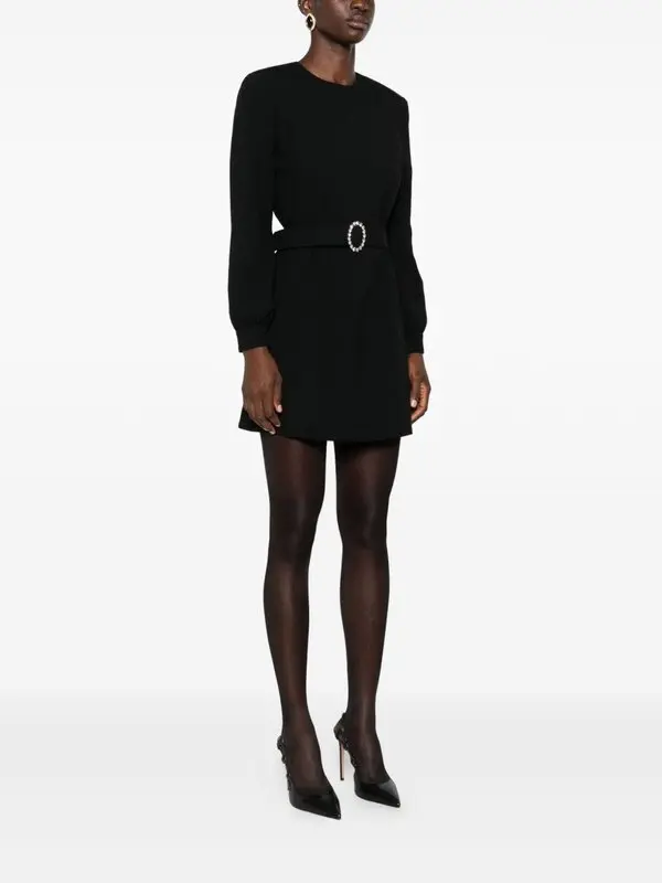Saint Laurent Long-sleeved Mini Dress With Crystal Buckle - Black