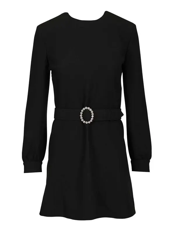 Saint Laurent Long-sleeved Mini Dress With Crystal Buckle - Black