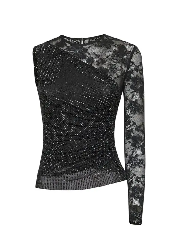 SELF-PORTRAIT One-shoulder Floral Lace Top - Black