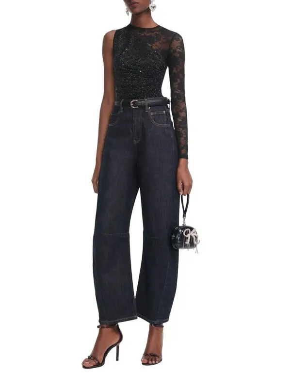 SELF-PORTRAIT One-shoulder Floral Lace Top - Black