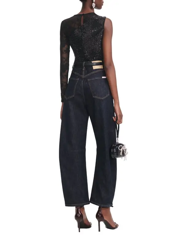 SELF-PORTRAIT One-shoulder Floral Lace Top - Black