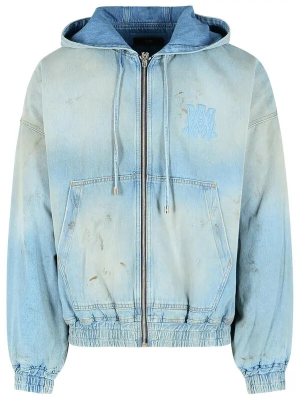Amiri Light Cotton Hooded Jacket With Maxi Logo - Blue
