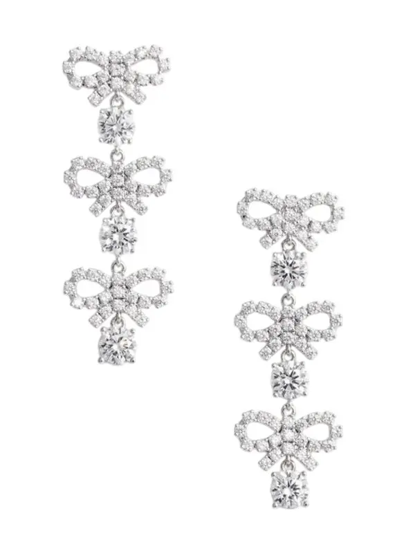 SELF-PORTRAIT Crystal Micro Bow Tiered Drop Earrings - Silver
