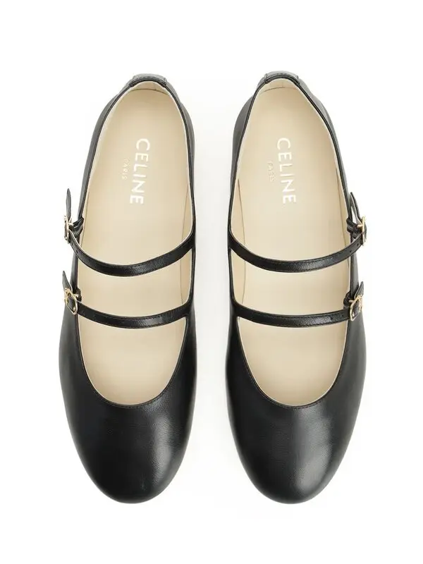 Celine Les Ballerines Lambskin Ballerina With Double Strap - Black