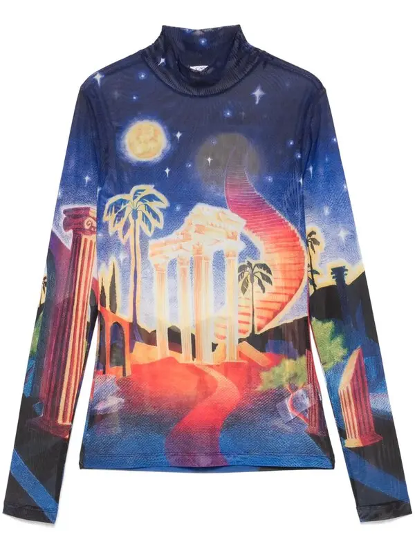 Casablanca High Neck Long Sleeve Printed T-shirt - Multicolor