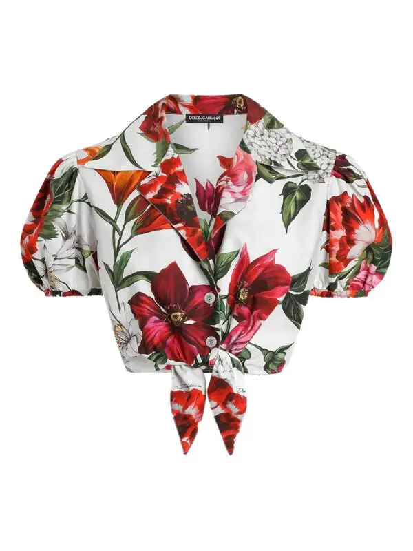 Dolce & Gabbana Floral Print Cotton Shirt With Bow Detail - Multicolor