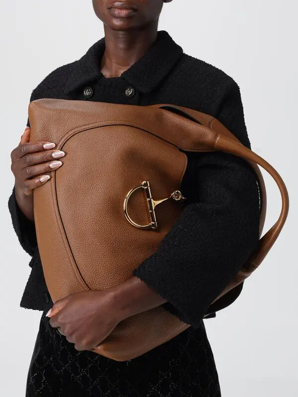 Gucci Calfskin Leather Shoulder Bag With Gold Tone Hardware