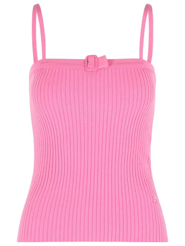 COURREGES Ribbed Tank Top With Decorative Buckle - Pink