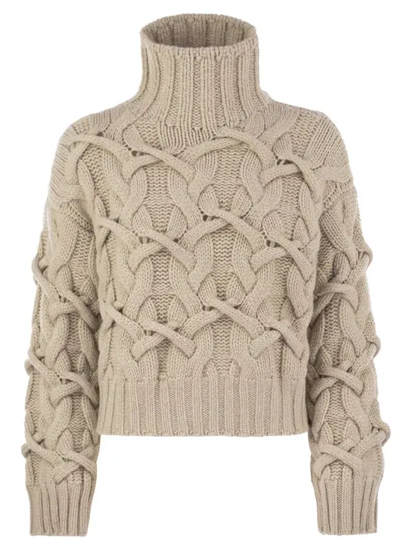 Brunello Cucinelli Braided High-neck Cashmere Sweater - Cream