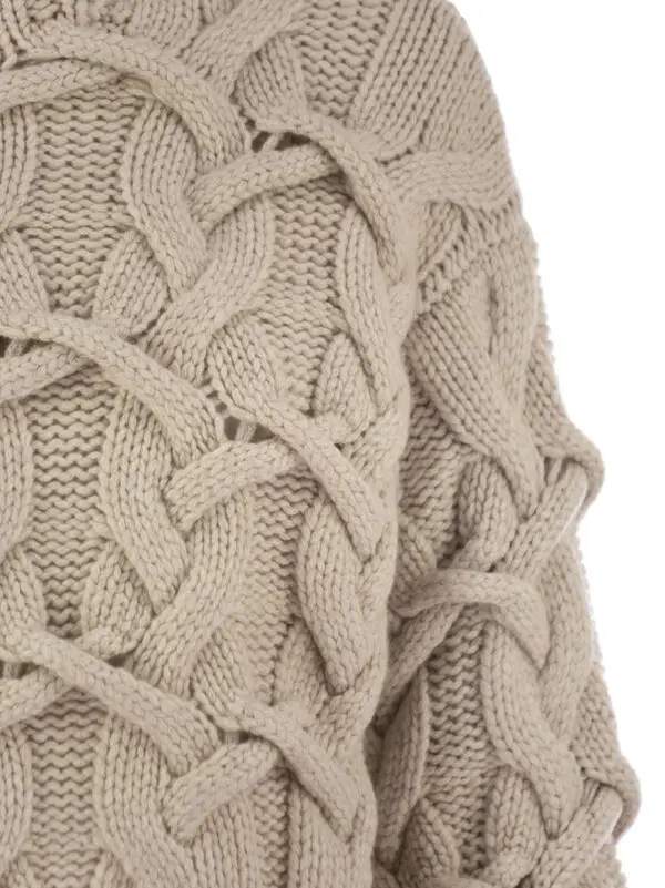 Brunello Cucinelli Braided High-neck Cashmere Sweater - Cream