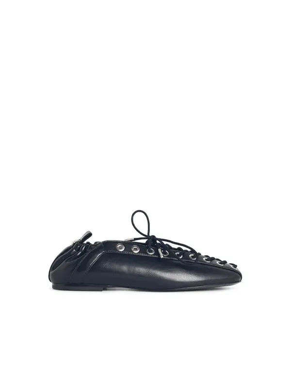 GANNI Oleatex Lace-up Ballet Flats - Black