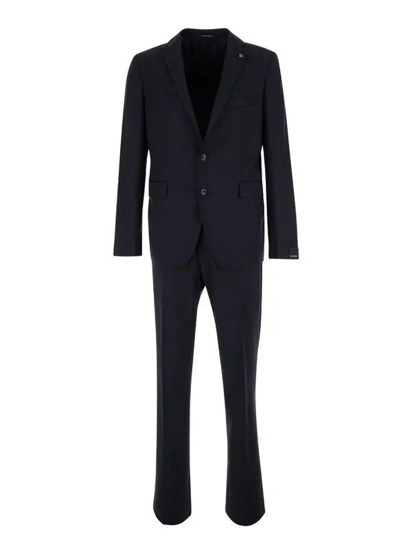 Tagliatore Black Single-breasted Suit With Logo Pin